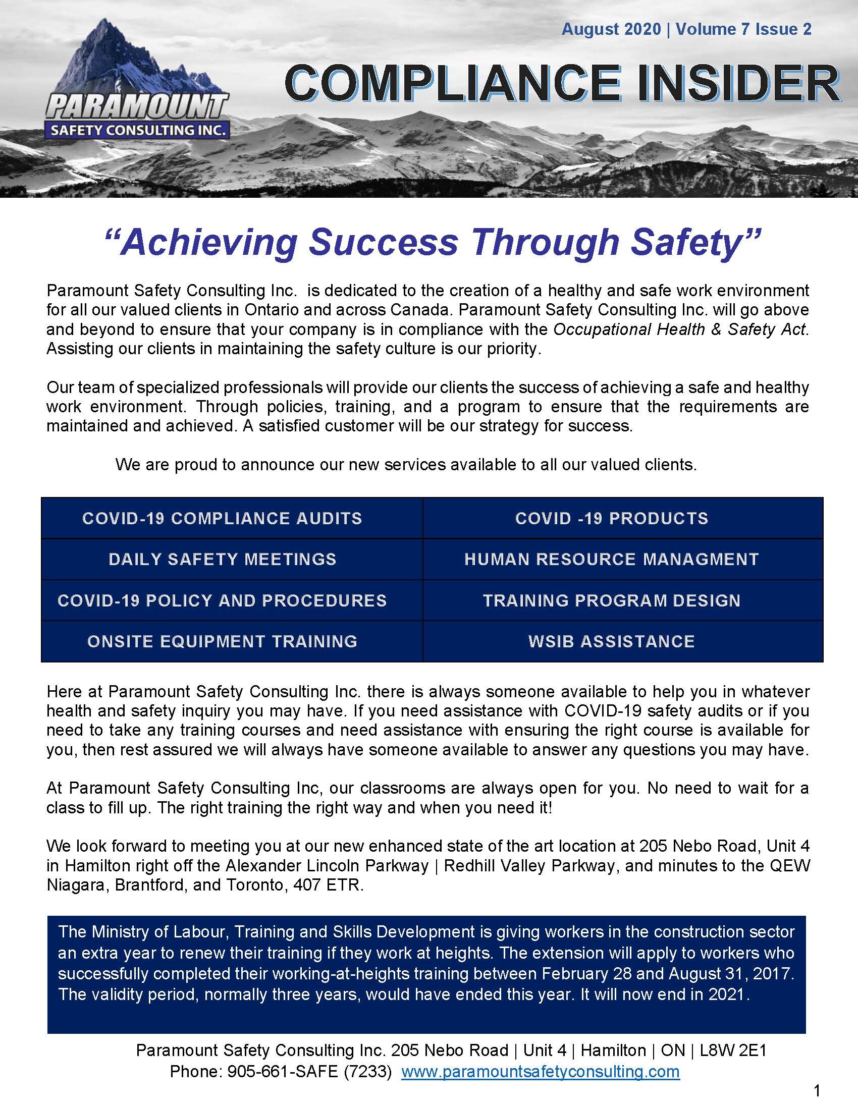 Compliance Insider August 2020 Volume 7 Issue 2_Page_1 – Paramount Safety Consulting Inc.